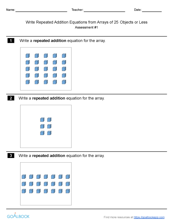 Write Repeated Addition Equations From Arrays Of 25 Objects Or Less